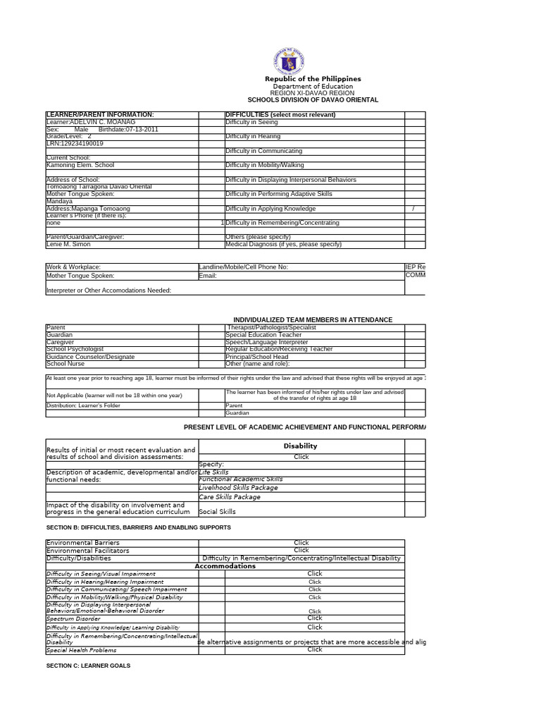 Iep 2024 Locked Version | PDF | Individualized Education Program | Learning