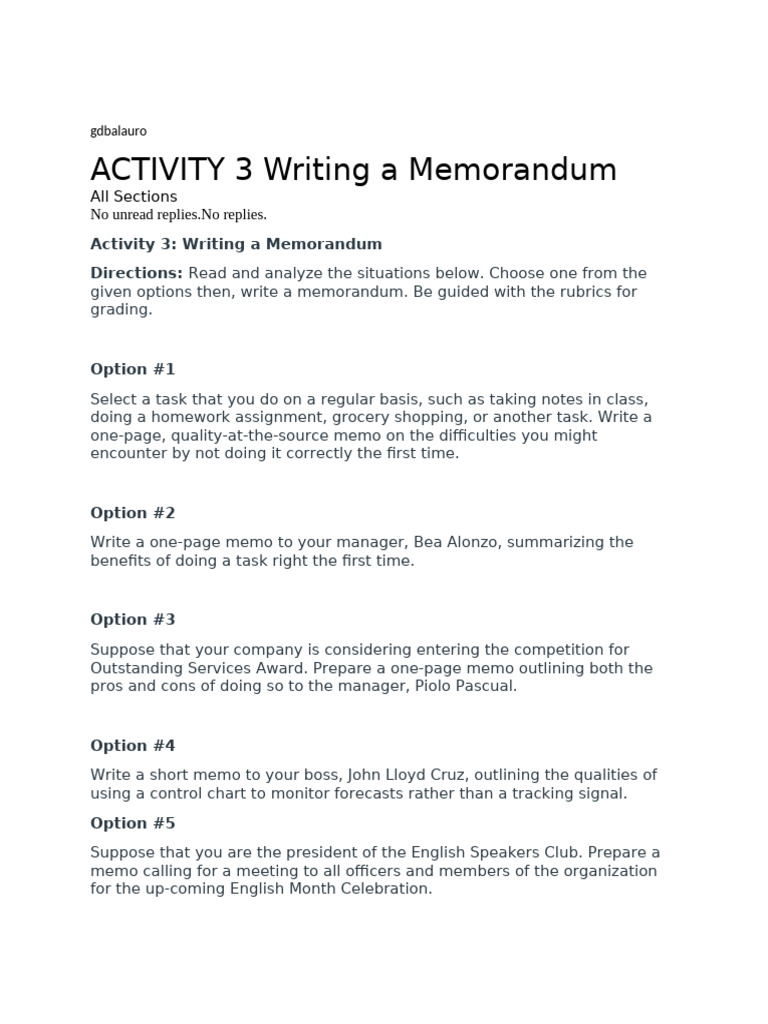 Memorandum Writing Activity Guide | PDF | Memorandum | Grammar