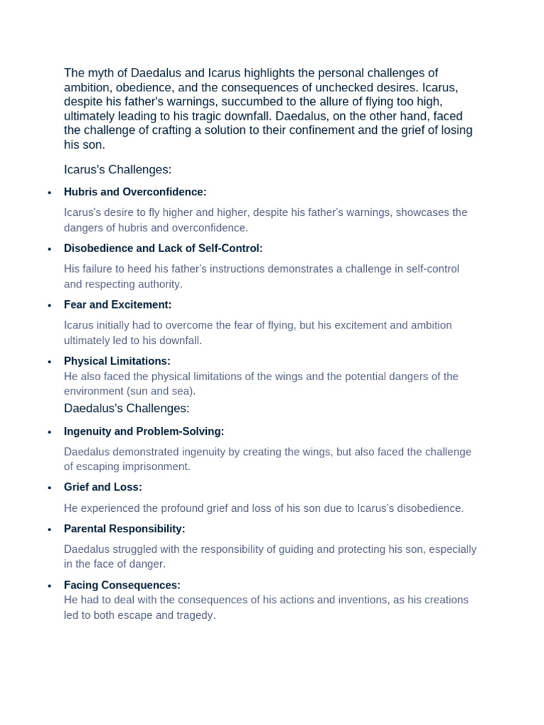 The Myth of Daedalus and Icarus | PDF