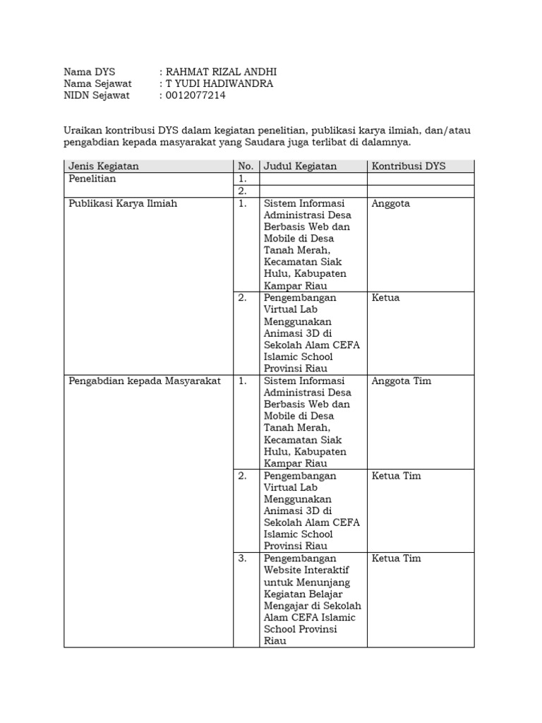 Format Kontribusi Sejawat Dan DYS | PDF
