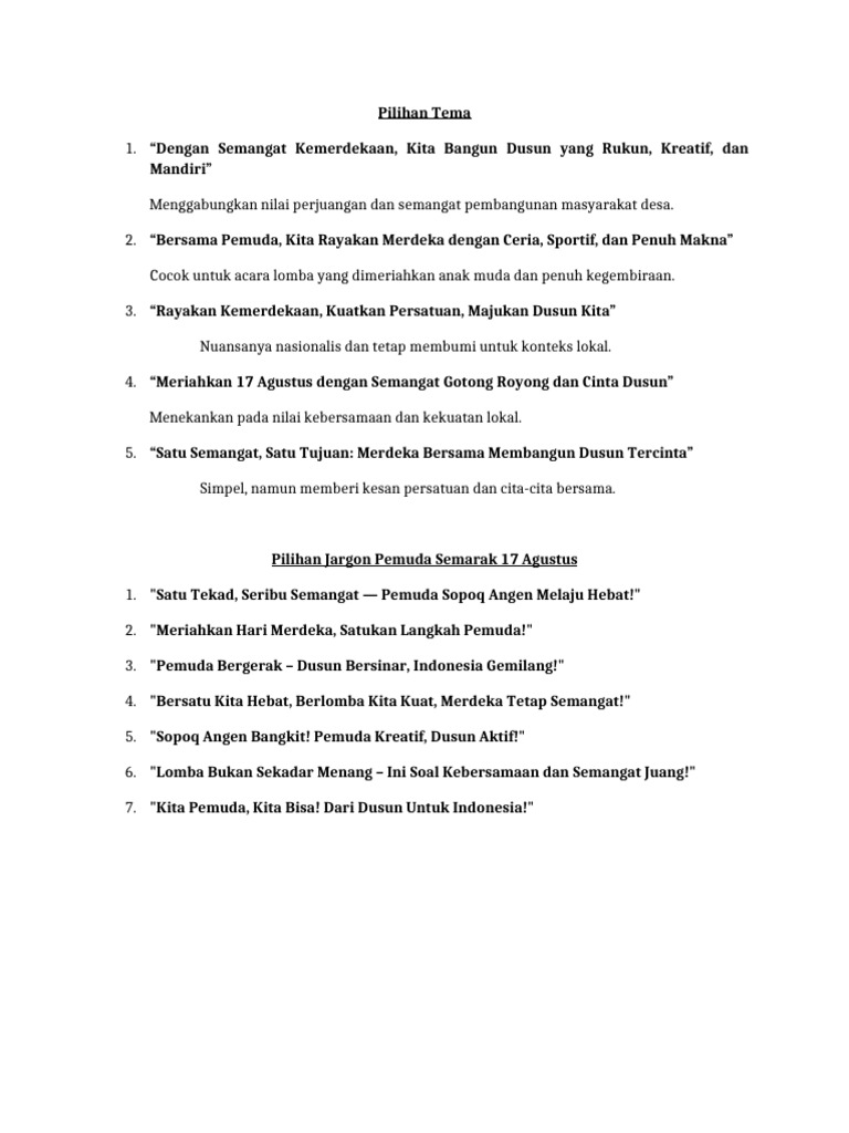 Tema Merdeka untuk Dusun Kreatif | PDF