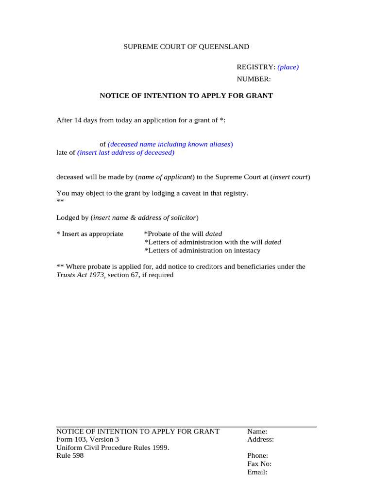 Notice of Intention to Apply for Grant | PDF