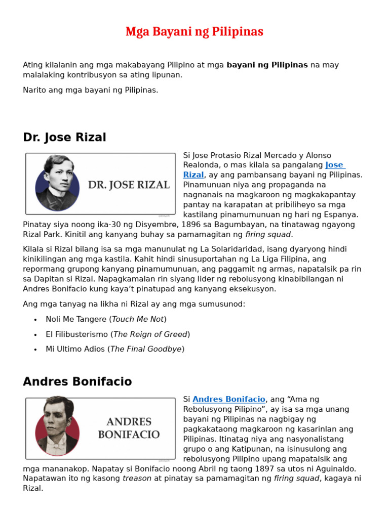 Mga Bayani NG Pilipinas | PDF