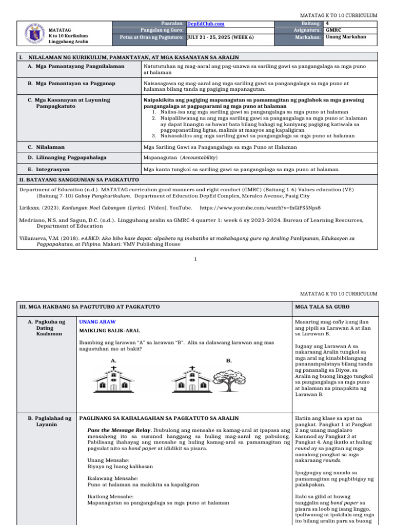DLL Matatag - GMRC 4 q1 w6 | PDF
