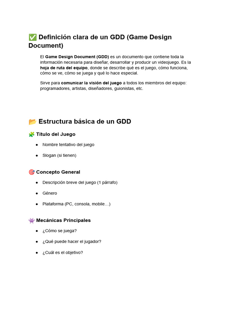 Estructura de un GDD para Videojuegos | PDF
