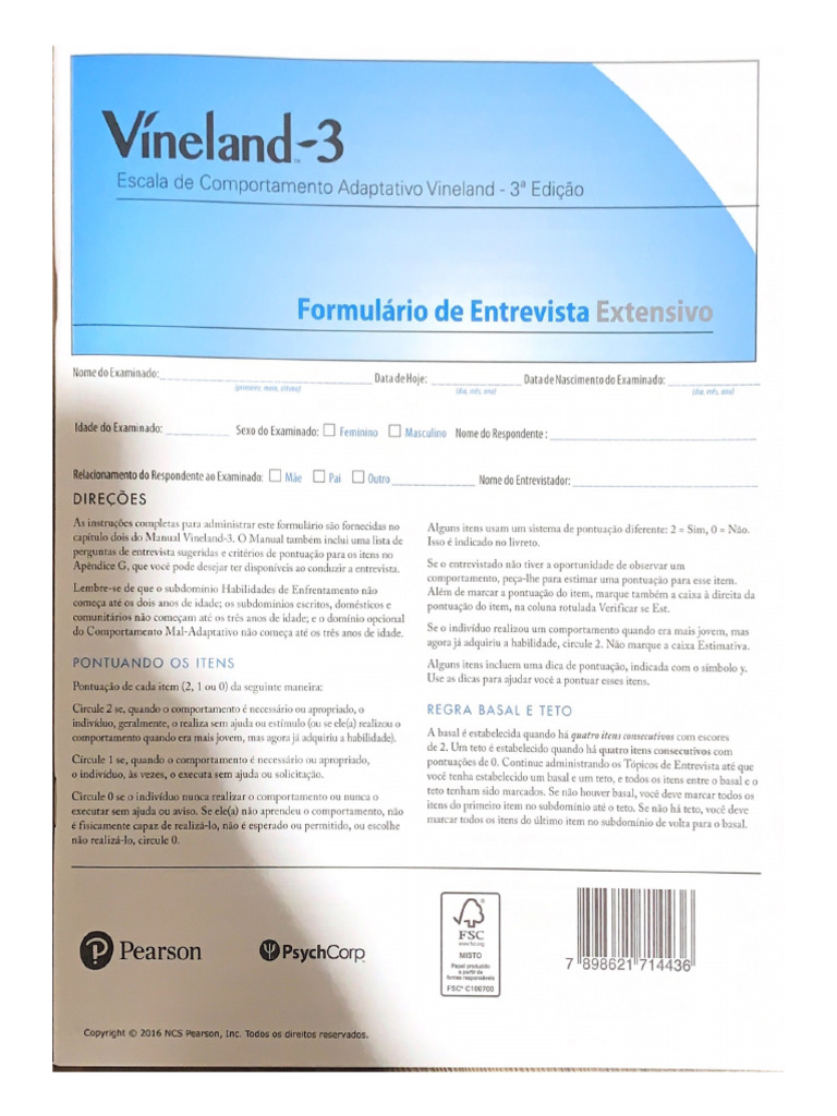 Vineland 3 - Formulário de Entrevista | PDF