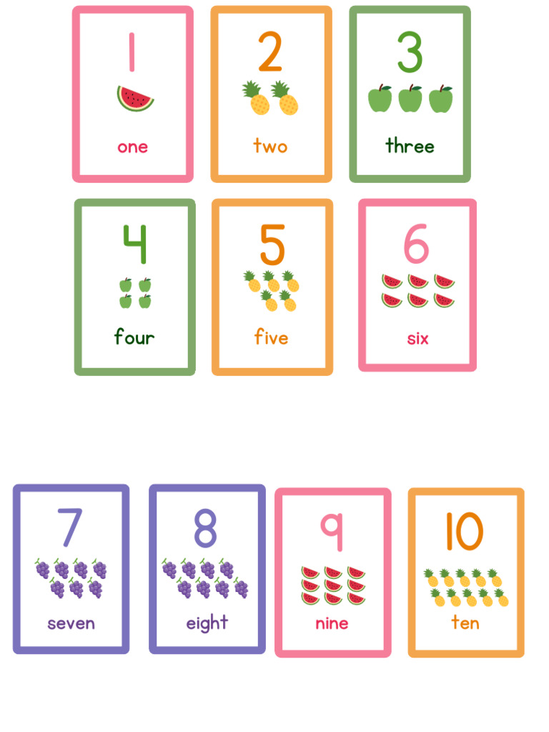 Colorful Fruity Numbers Flashcards | PDF