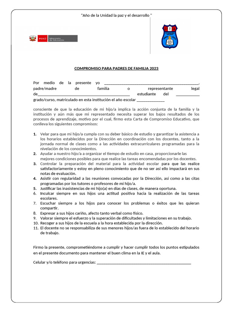 Compromiso Educativo para Padres 2023 | PDF | Enseñando | Salón de clases