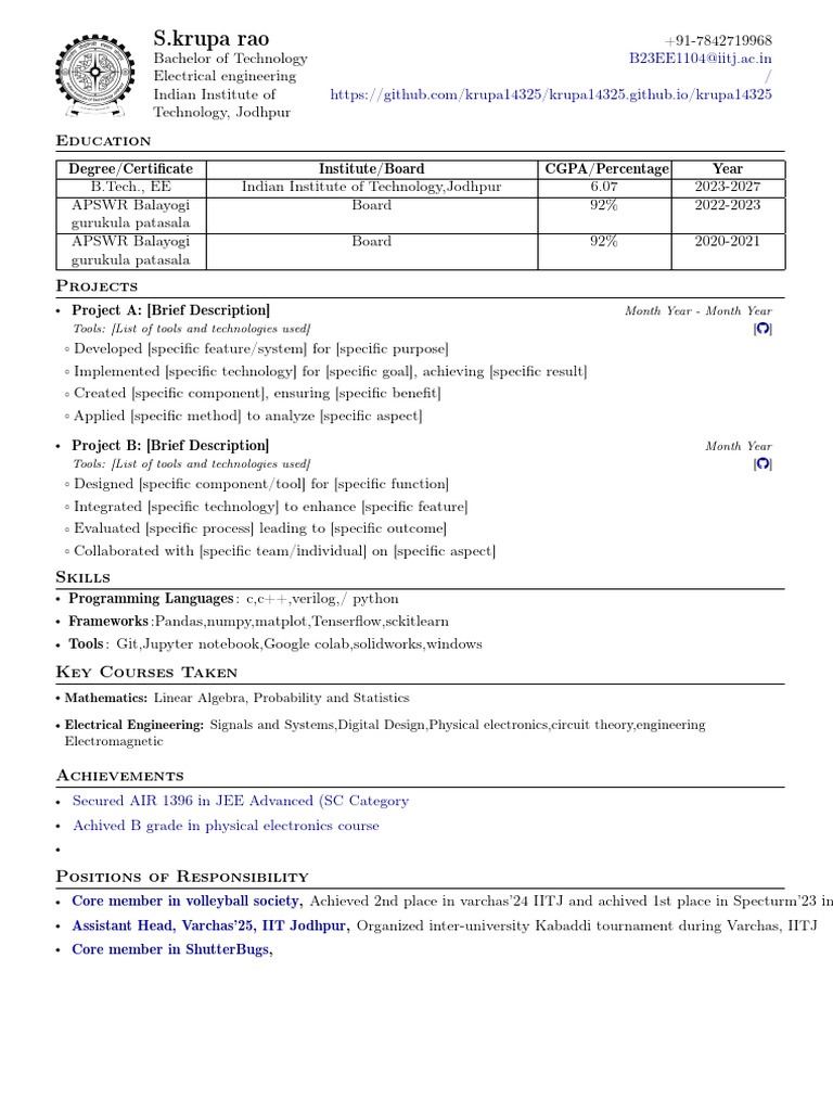 NIT Patna Resume Template v2 1 | PDF