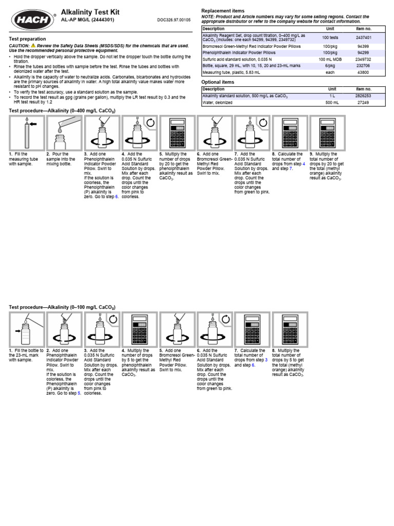 Alkalinity Test Kit Procedure Guide | PDF | Alkalinity | Titration