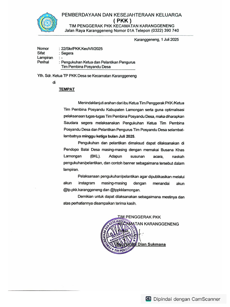 S-Pemberitahuan Pengukuhan&Pelantikan TP Posyandu | PDF