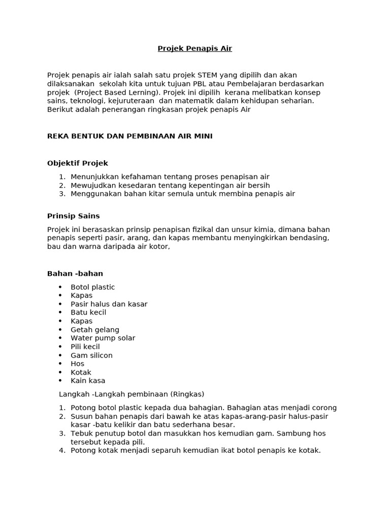 Reka Cipta Penapis Air untuk PBL | PDF