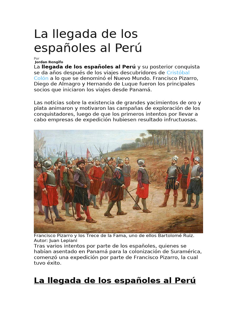La llegada de los españoles a Perú en 1532 | PDF | Francisco Pizarro ...