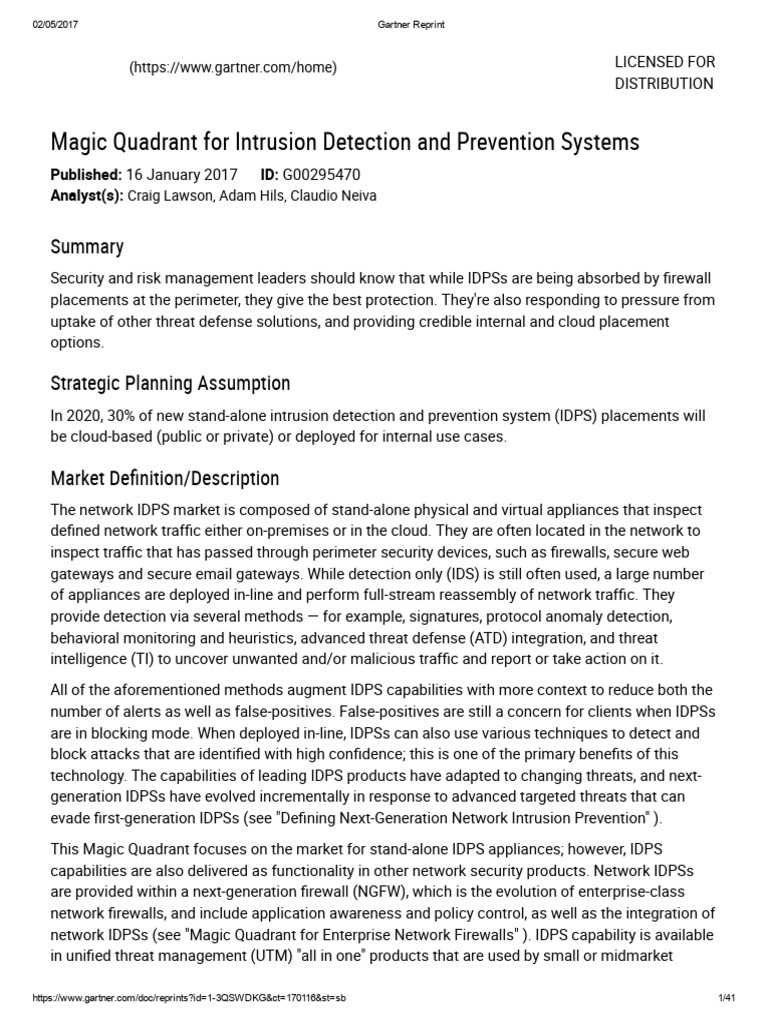 Magic Quadrant Intrusion Prevention System-2017 | PDF | Computer ...