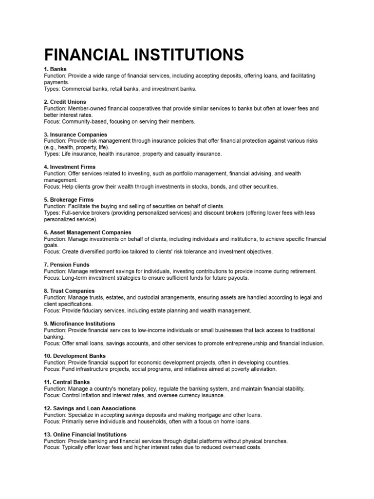 Functions of Financial Institutions | PDF | Investing | Banks