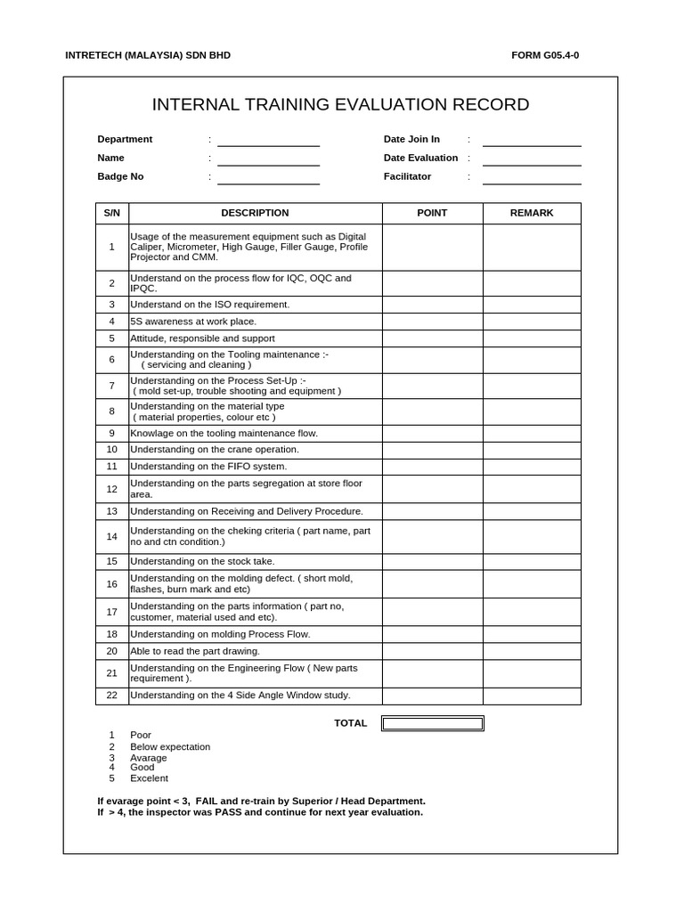G05.4-0 - Internal Training Evaluation Record | PDF