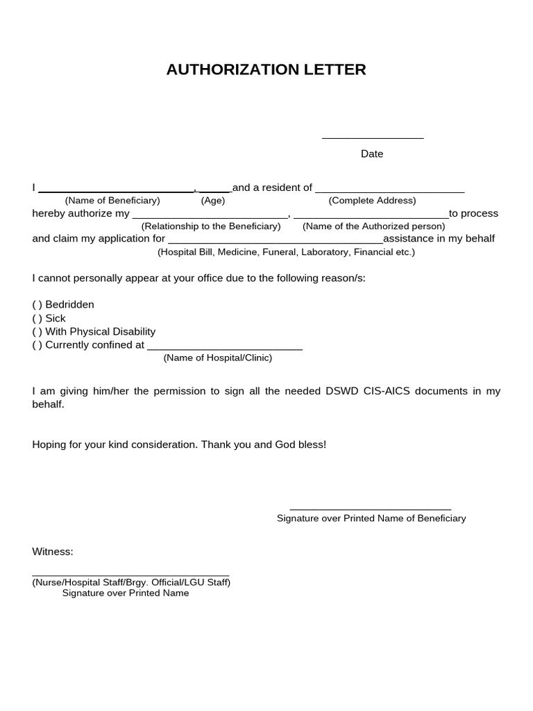 Authorization Letter for Medical Assistance | PDF