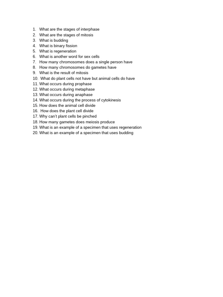 20 Questions Cell Reproduction | PDF