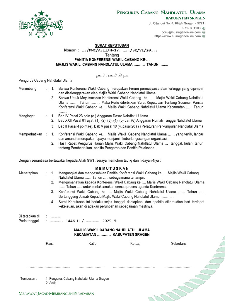 CONTOH SK PANITIA KONFERENSI MWC | PDF