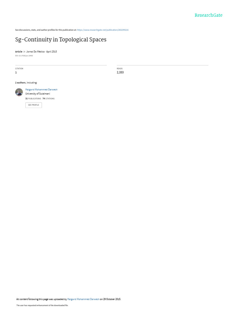 Sg-Continuity in Topological Spaces | PDF | Mathematical Concepts ...