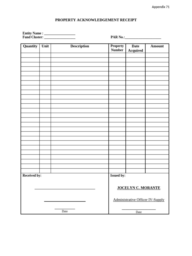 Property Acknowledgement Receipt | PDF