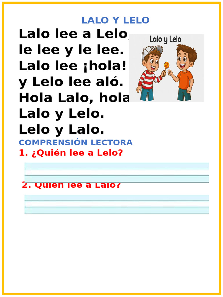 Lalo y Lelo: Lectura y Comprensión | PDF
