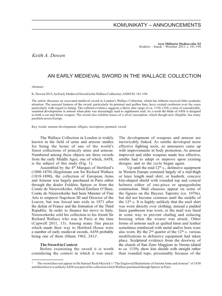 Early Medieval Sword A458 Analysis | PDF | Sword