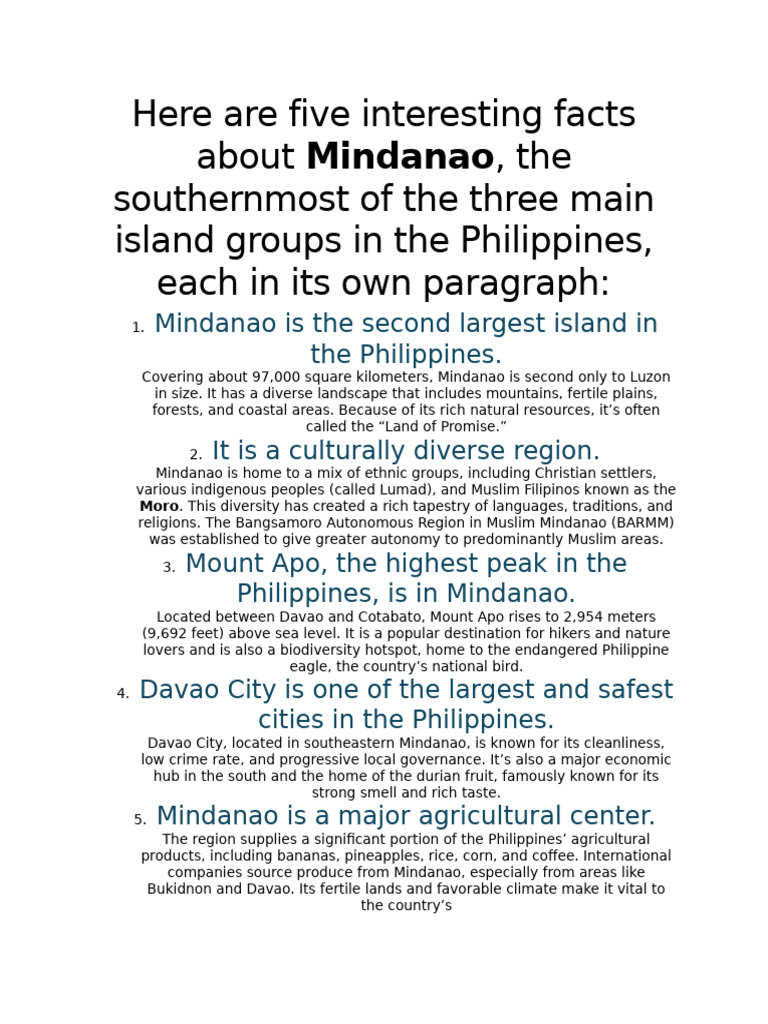 Mindanao: The Land of Promise Facts | PDF