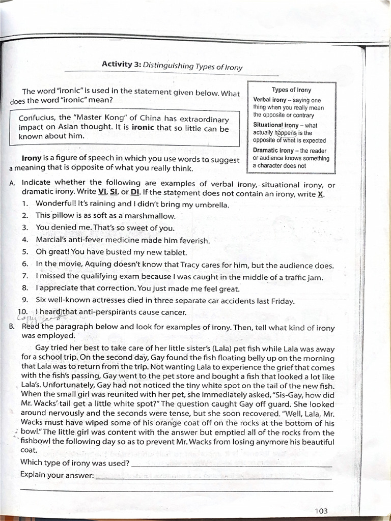 Activity 3 Distinguishing Types of Irony | PDF