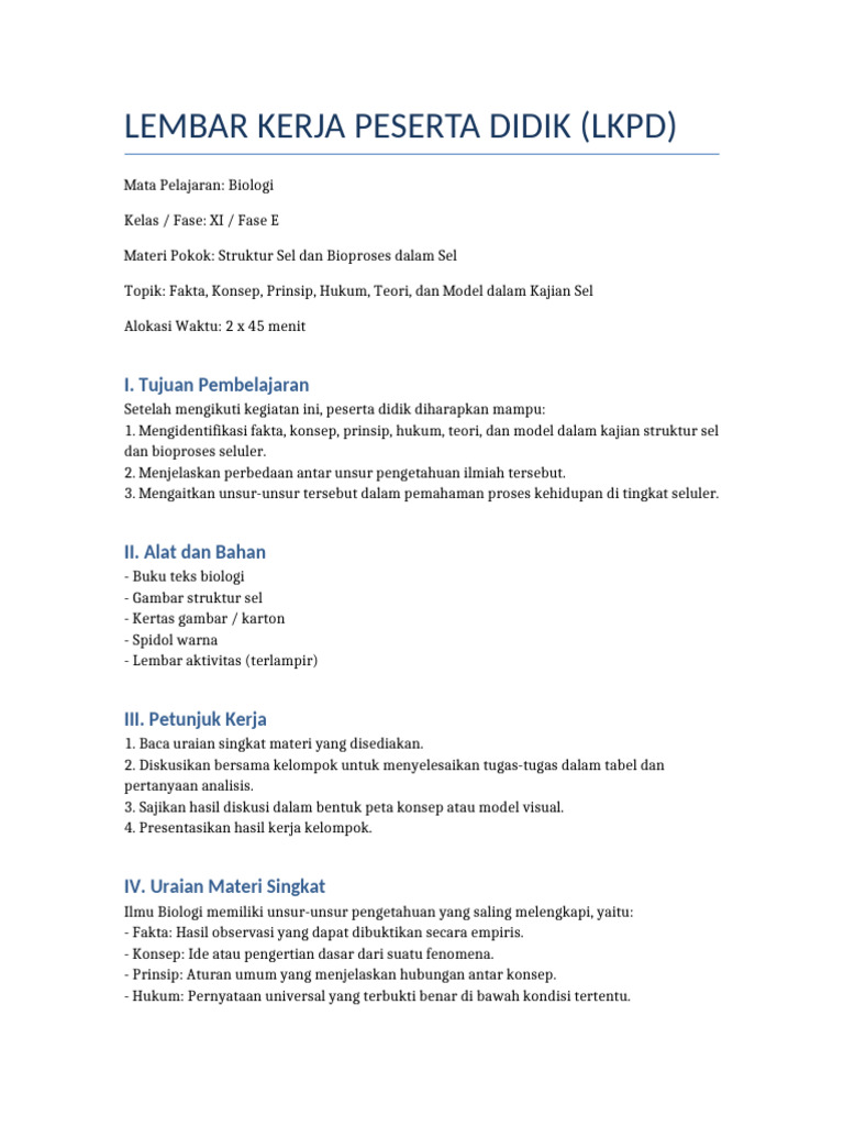 LKPD Biologi Sel Bioproses | PDF