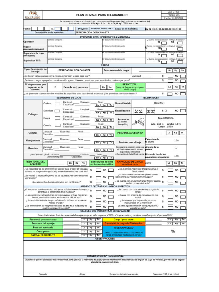 Plan de Izaje para Telehandler | PDF