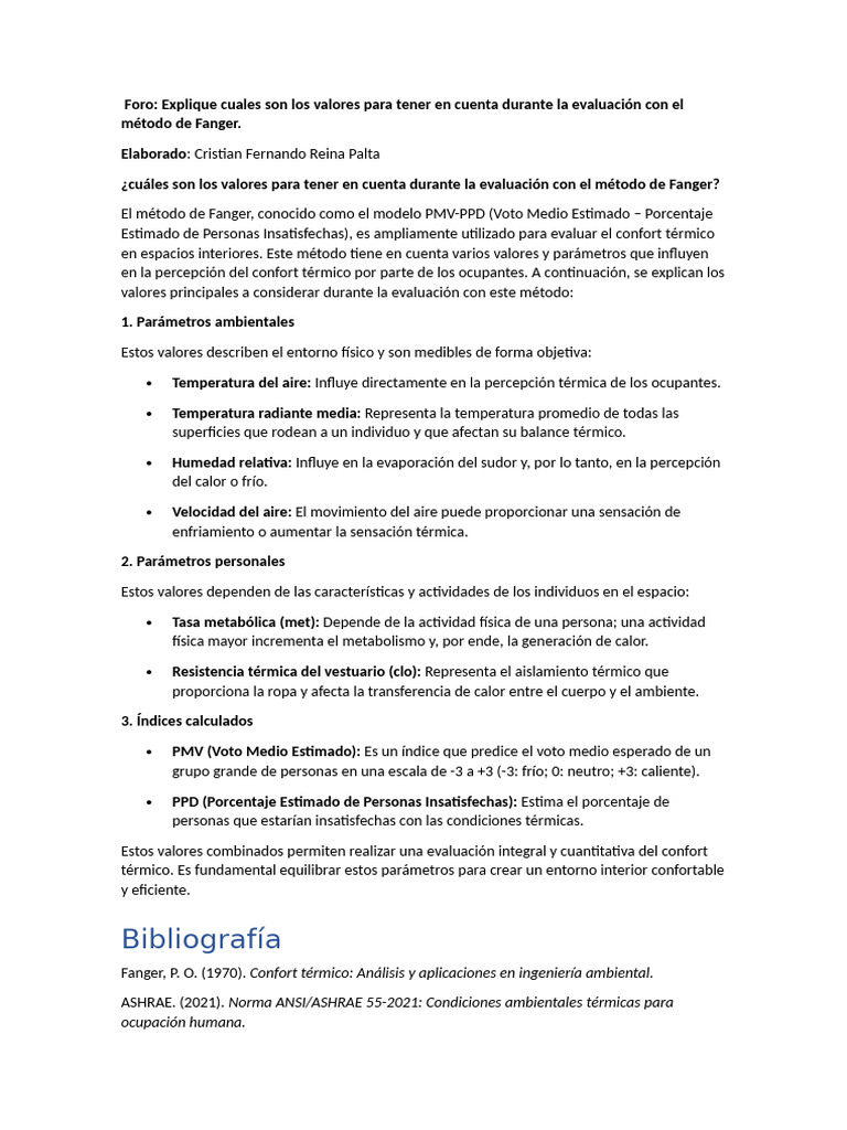 Valores Clave en el Método de Fanger | PDF | Temperatura | Calor