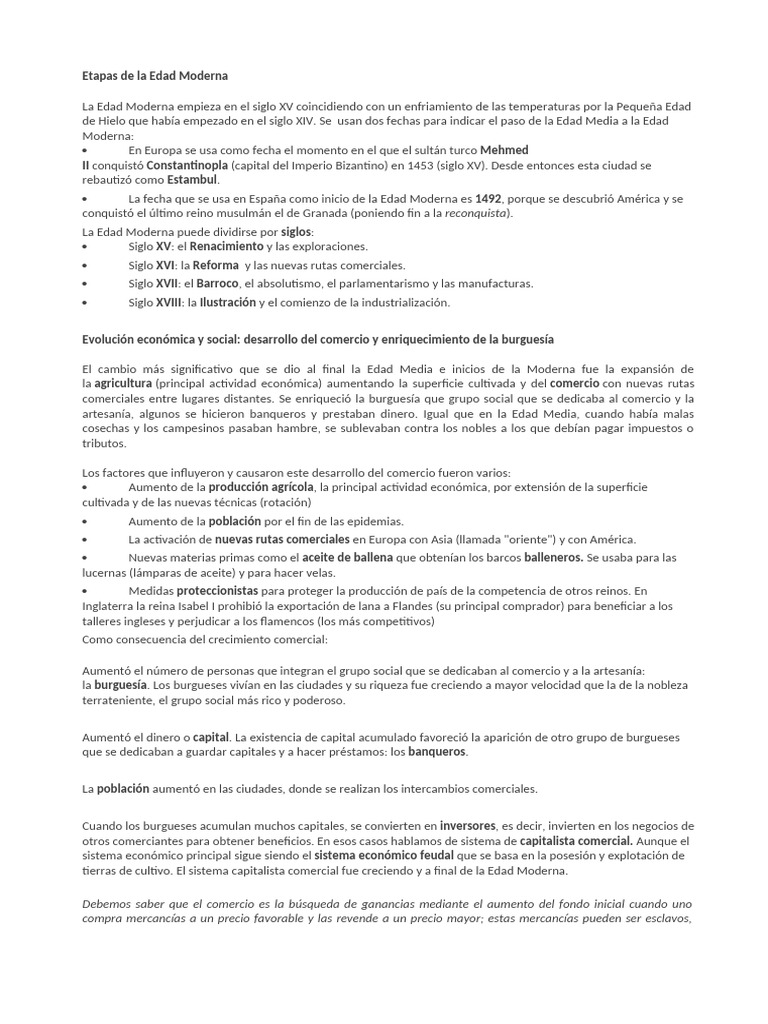 Cuatro etapas de la Edad Moderna | PDF | Comercio | Período moderno ...