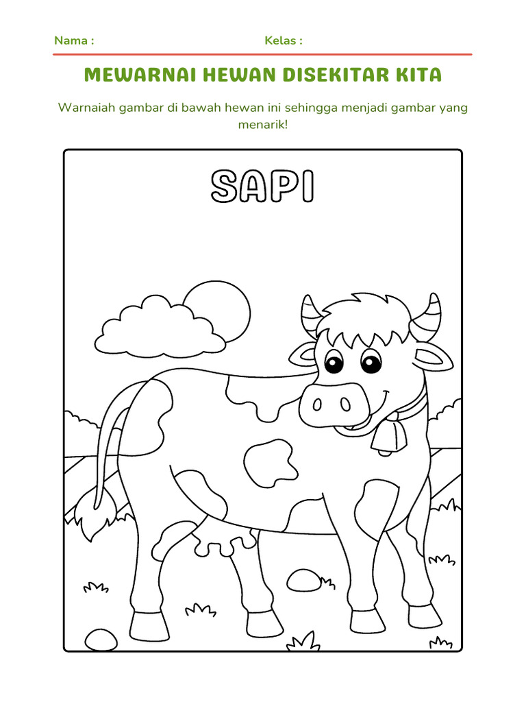 Mewarnai Hewan Kurban Lembar Kerja Seni Rupa Hijau Ilustratif ...