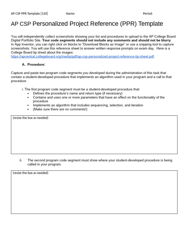 AP CSP Project Reference Template | PDF