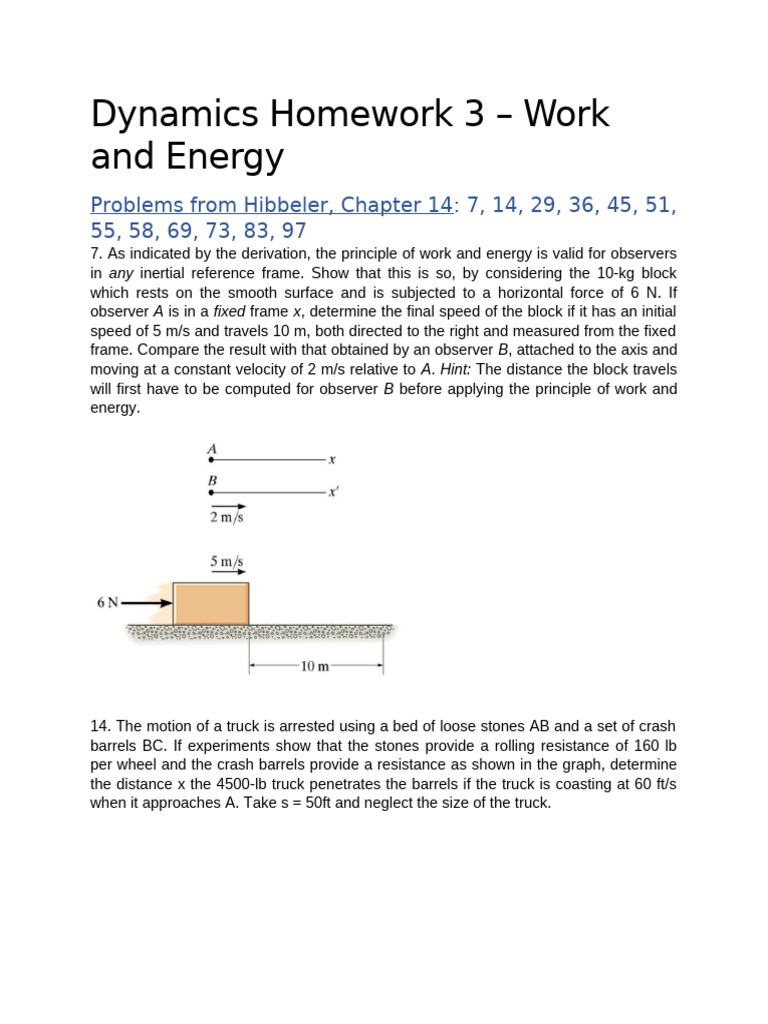Dynamics Homework 3 Work and Energy | PDF | Force | Classical Mechanics