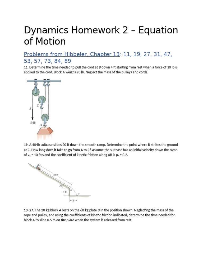 Dynamics Homework 2 Equation of Motion | PDF | Friction | Force