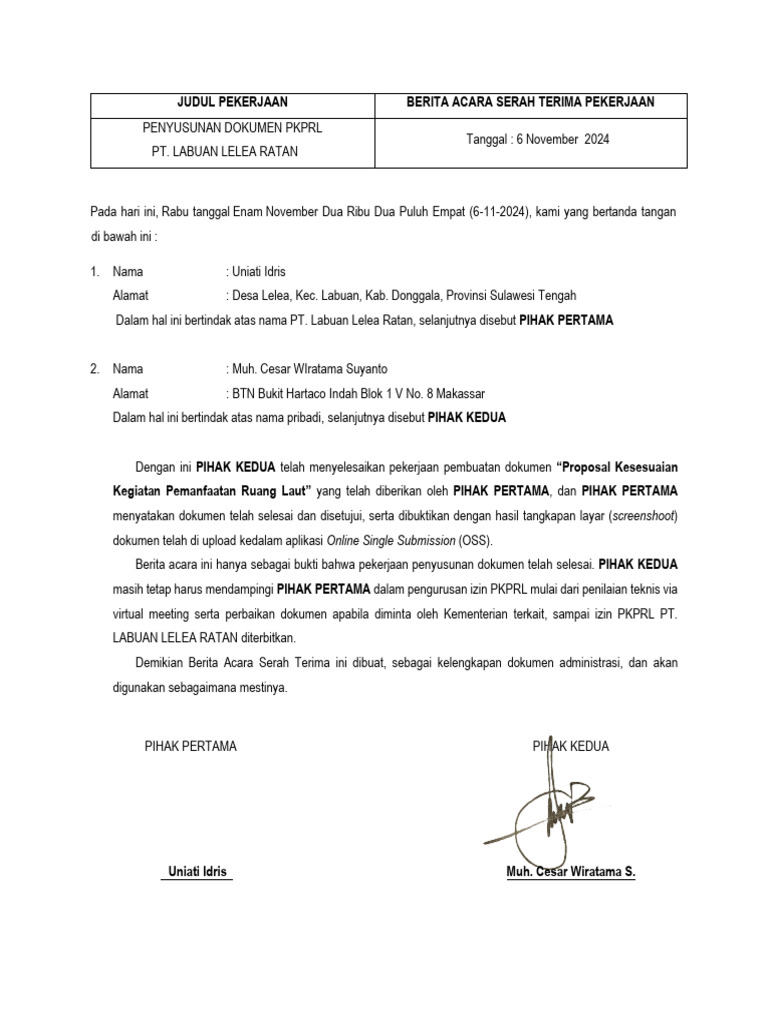 Bast Pekerjaan Dokumen Pt. LLR | PDF