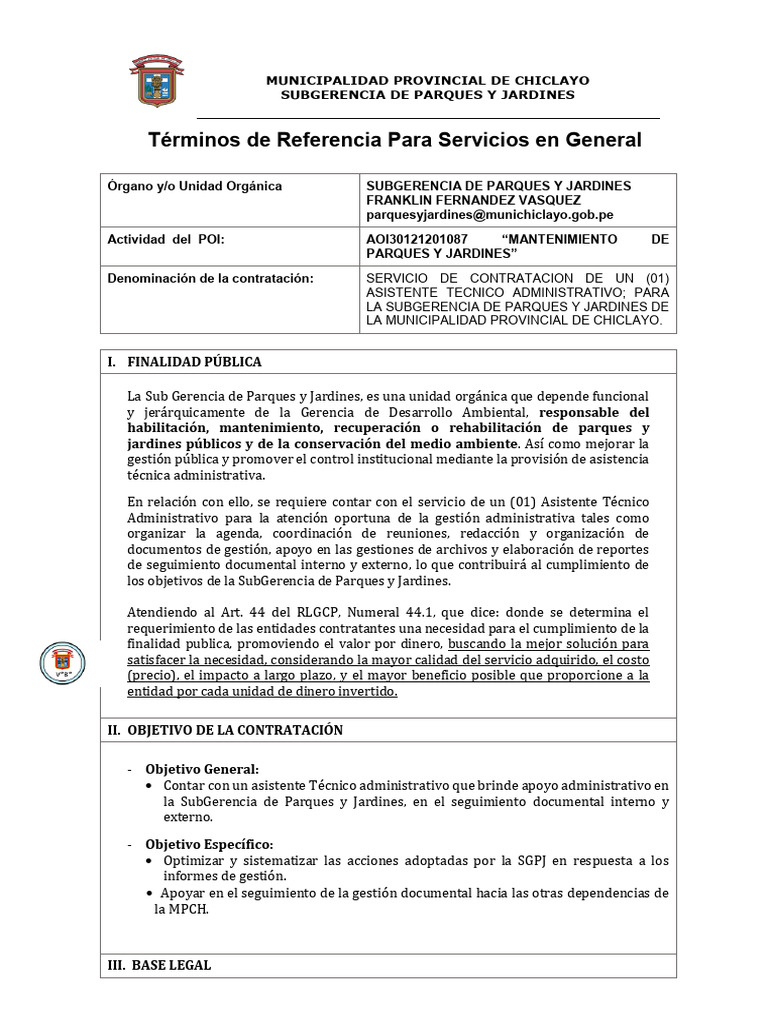 TDR Asistente Administrativo | PDF | Arbitraje | Presupuesto