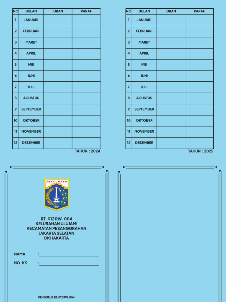 Format Kartu Iuran RT.12 | PDF