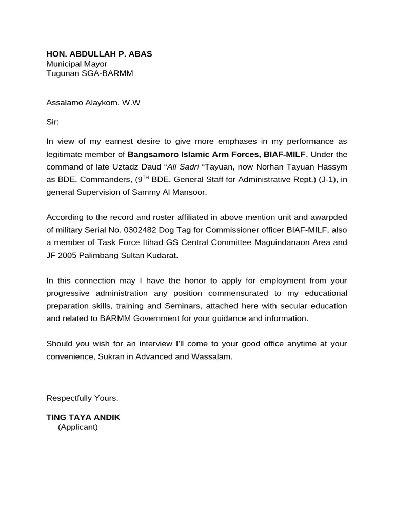 Application for Employment in BARMM | PDF