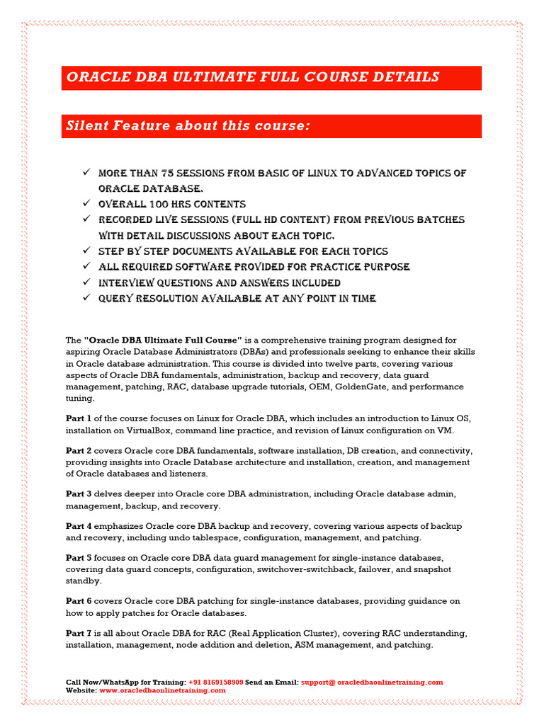 Oracle DBA Full Course Overview | PDF | Databases | Data