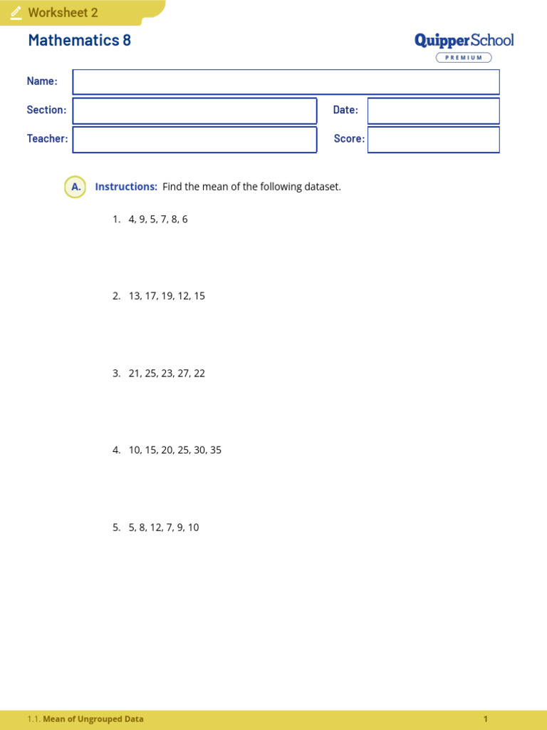 Mathematics 8 Worksheet | PDF
