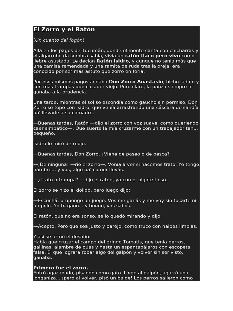 El astuto Ratón Isidro y Don Zorro | PDF