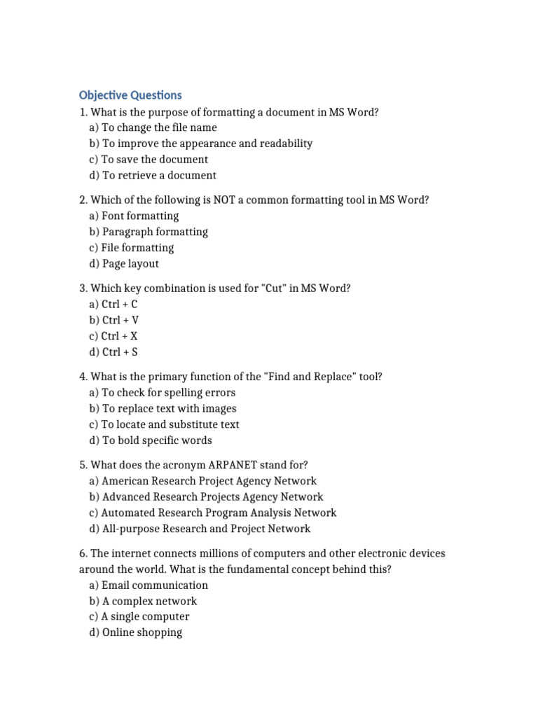 Objective and Theory Questions | PDF | Microsoft Word | Internet