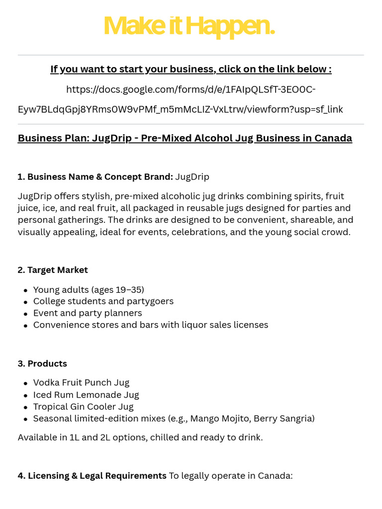 Pre-Mixed Alcohol Business Plan | PDF | Alcoholic Beverages | Drink