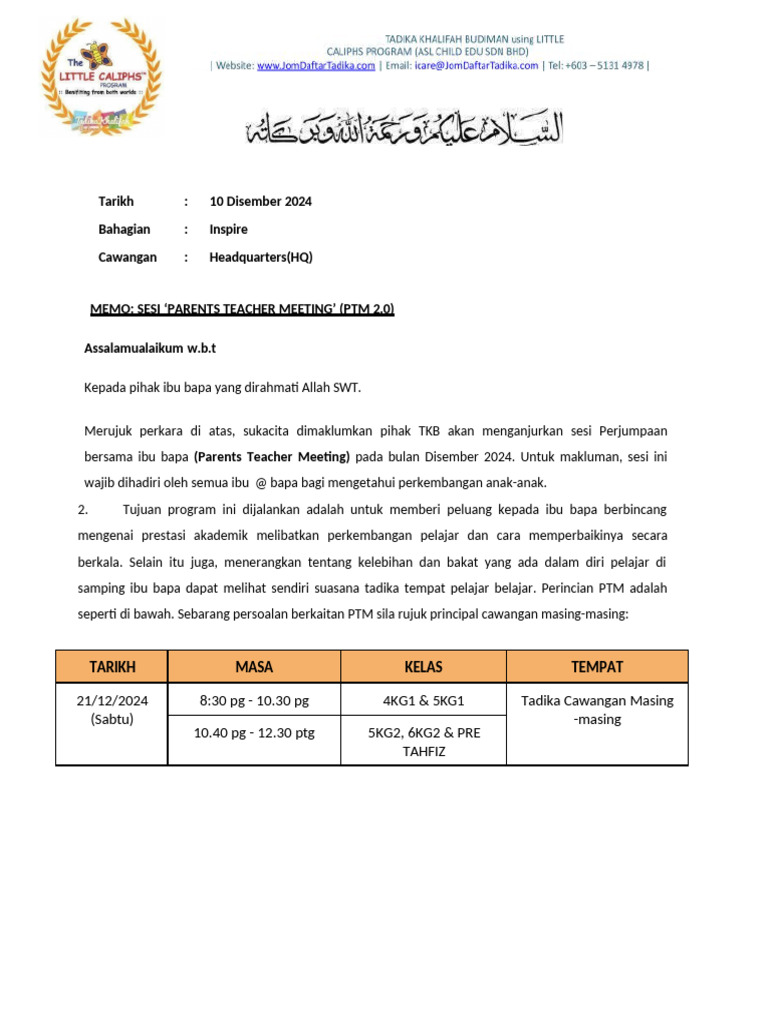 External Memo-PTM 2.0 2024 | PDF