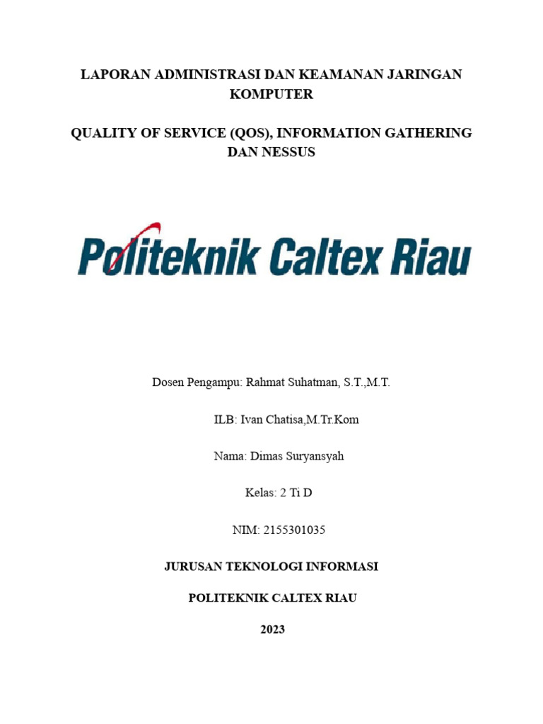 Laporan Administrasi Dan Keamanan Jaringan Komputer Quality of Service (Qos) | PDF