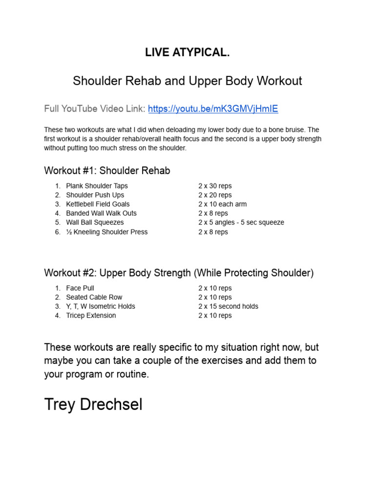Shoulder Rehab and Upper Body Workout | PDF