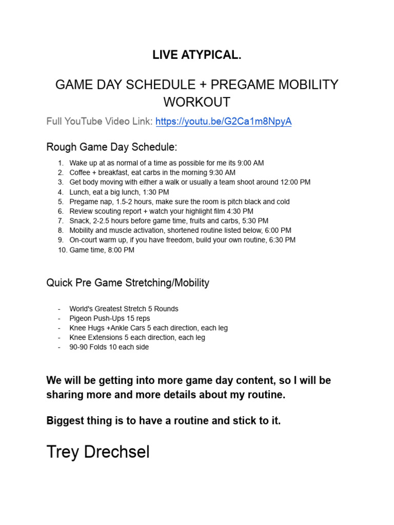 Game Day Routine and Schedule | PDF